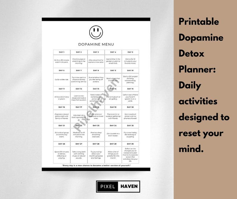 30-day Dopamine Detox Tracker | Printable Screen-free Challenge | Self ...
