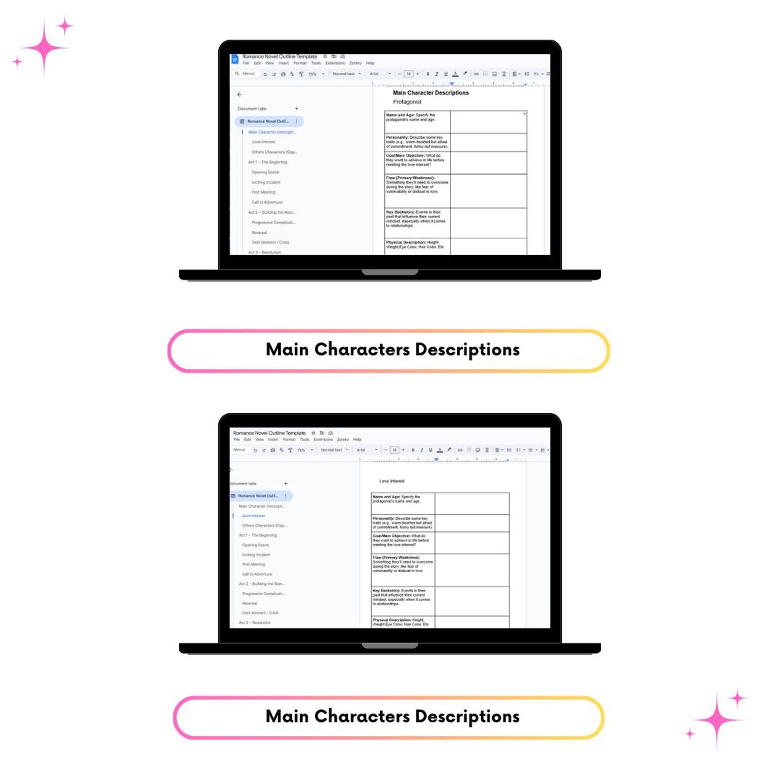 Romance Novel Outline Template for Google Docs |book Writing Beat Sheet | Digital Story Planner ...