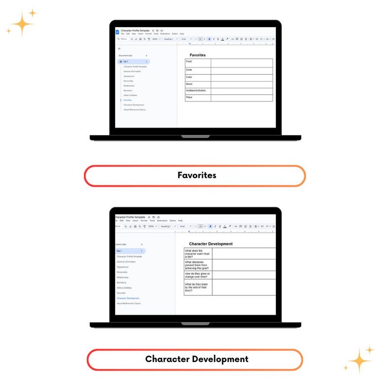 Character Profile Template Google Docs | Fiction & Dnd Character Sheet ...