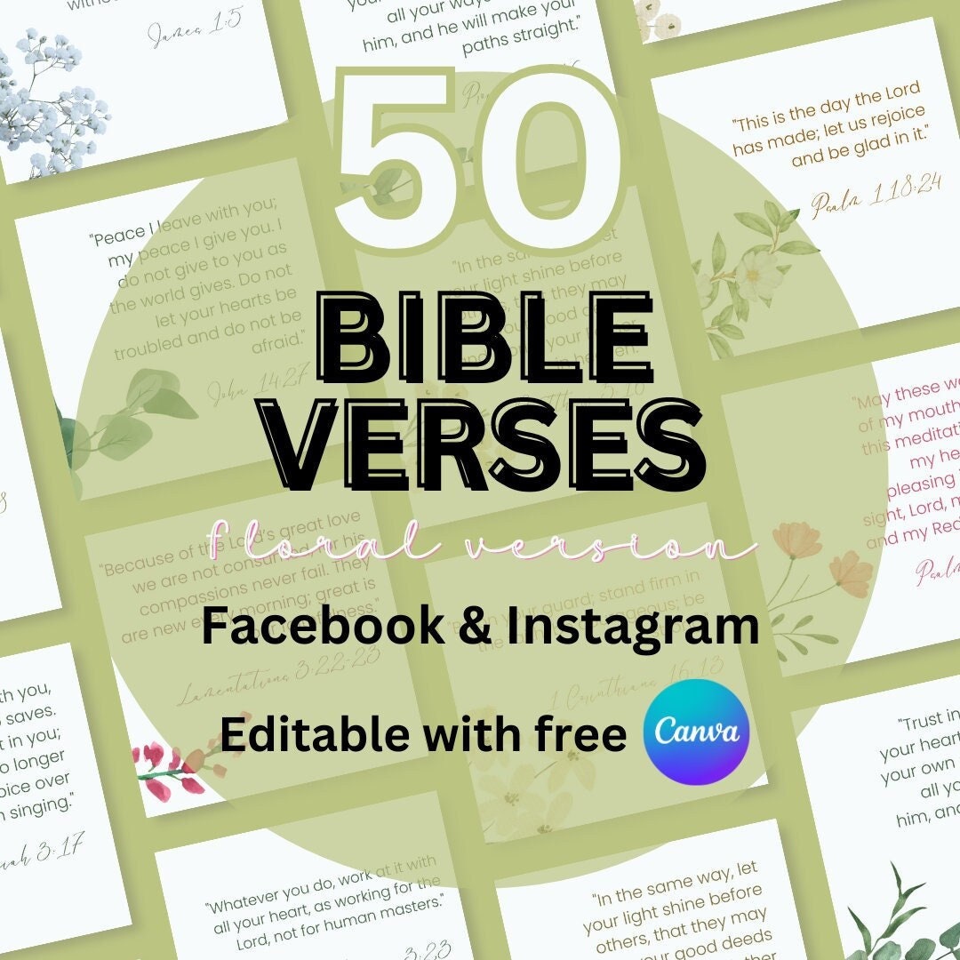 50 Bible Verses Social Media Template Canva Template for Facebook ...