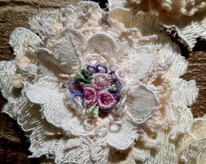 Set of 5 Handmade Lace Flowers at Least 2 in Diameter Each With Several ...
