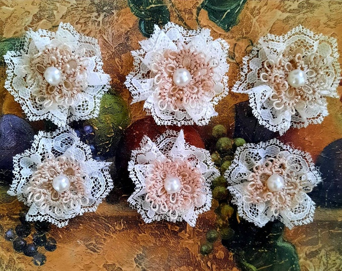 Set of Six Exquisitely Dainty Hand Tatted Double Layered 1-3/4 You Will ...