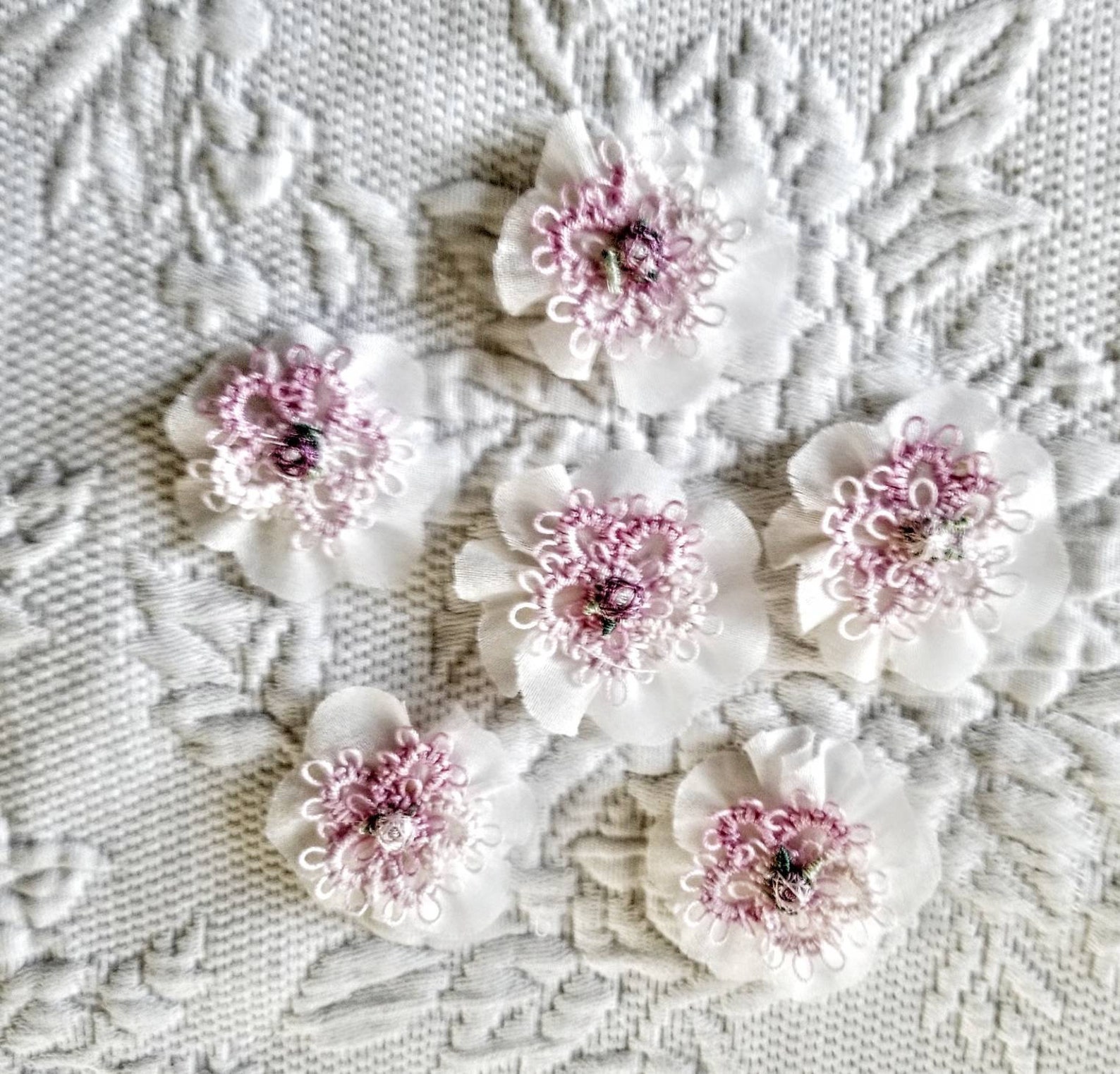 Set of 6 Hand Tatted Double Layered Flowers for Your Journal Making ...