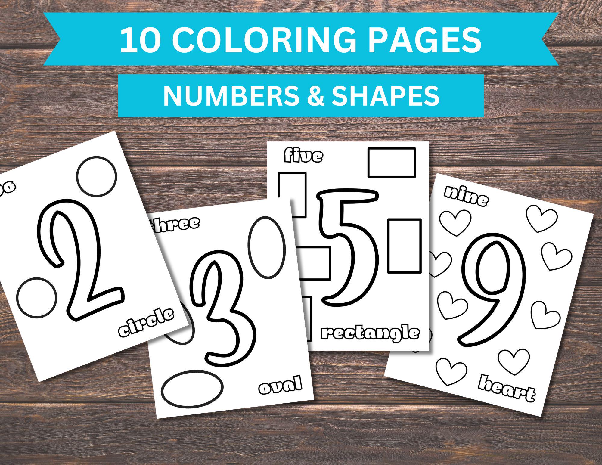 Printable Numbers and Shapes Coloring Pages for Kids, Educational Fun ...