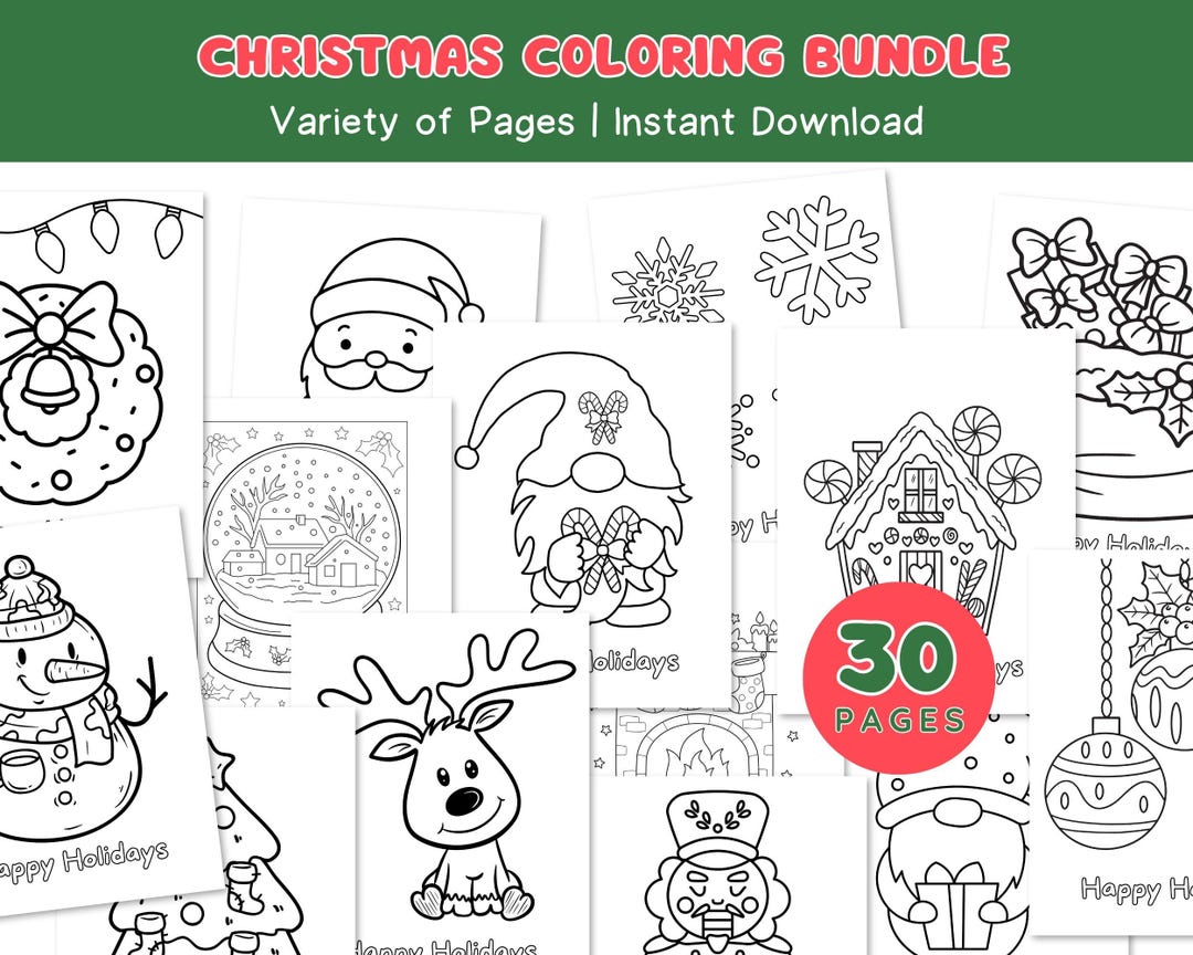 Christmas Printable Coloring Page Bundle for Kids, Christmas Activity ...