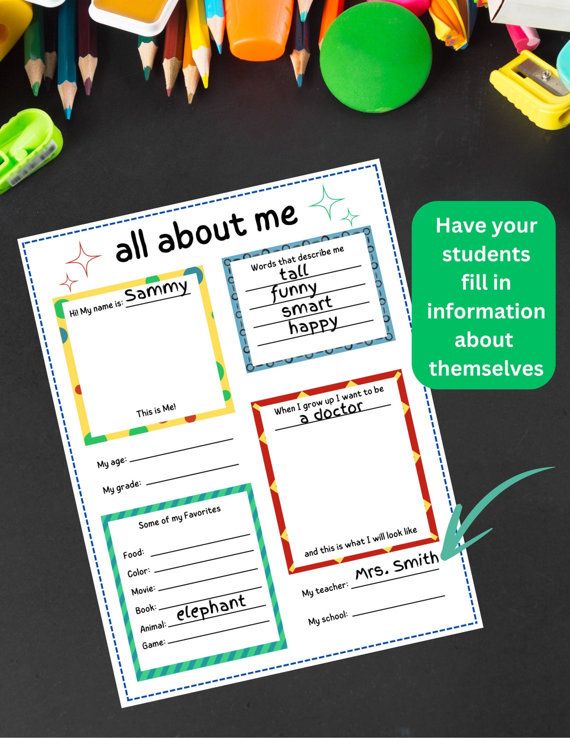 All About Me Printable Questionnaire for Kids, First Day of School ...