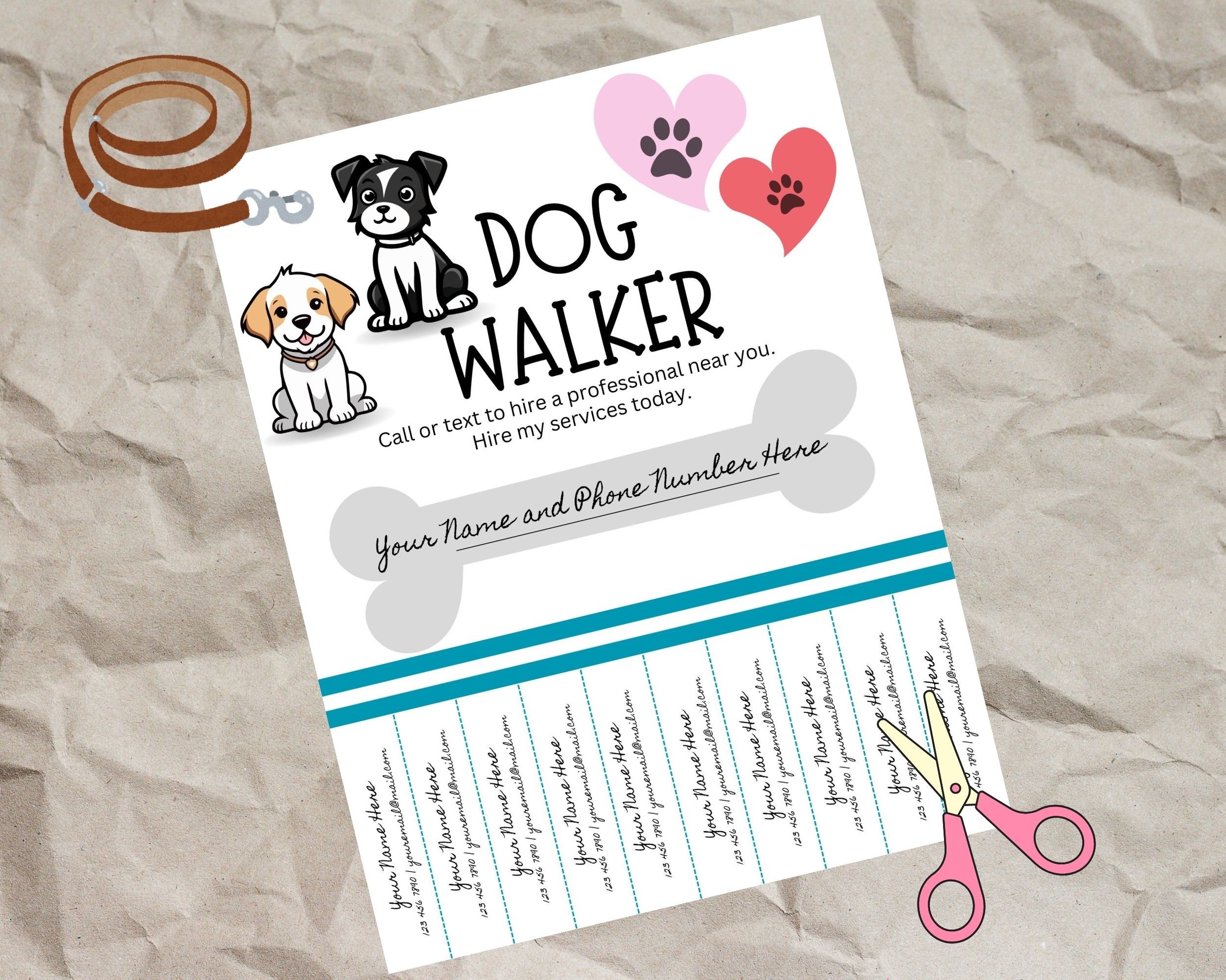 Dog Walker Flyer Printable, Instant Download Dog Flyer, Tear off Tabs ...