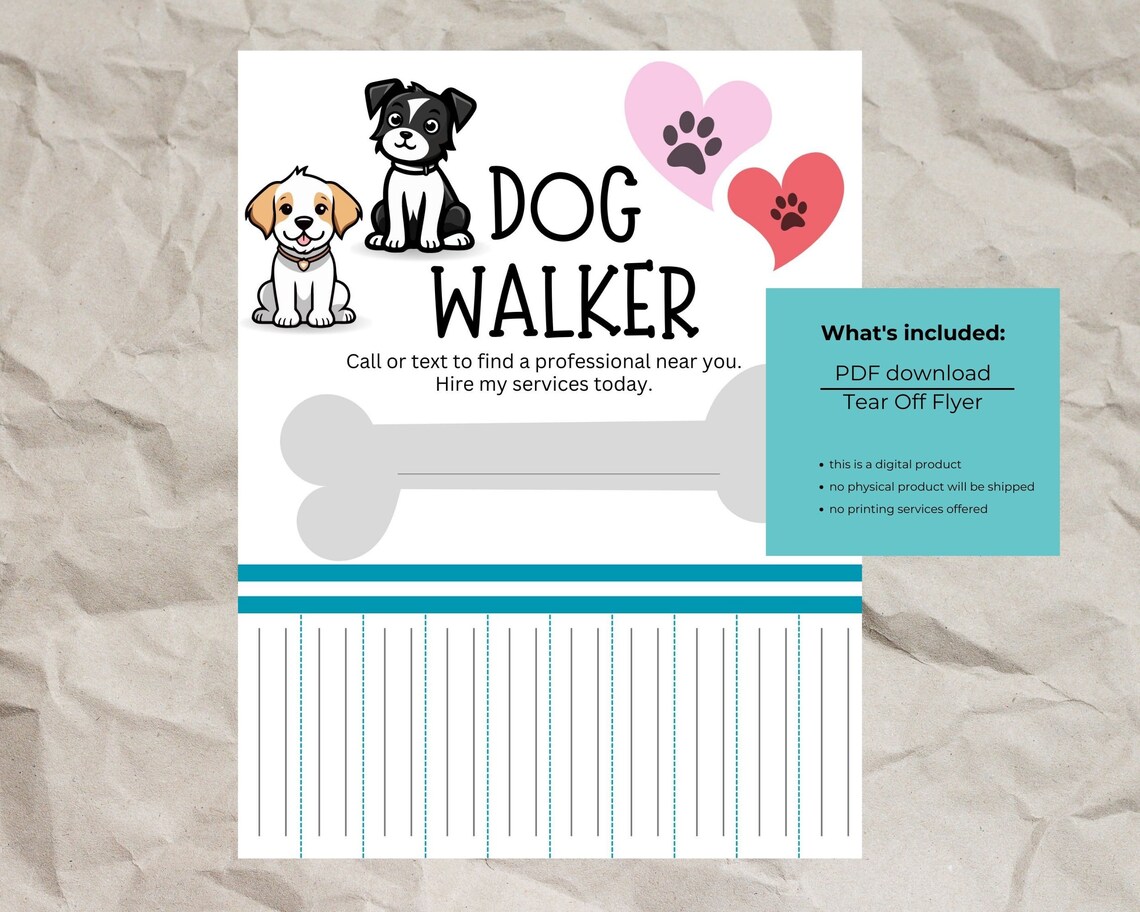 Dog Walker Flyer Printable, Instant Download Dog Flyer, Tear off Tabs ...
