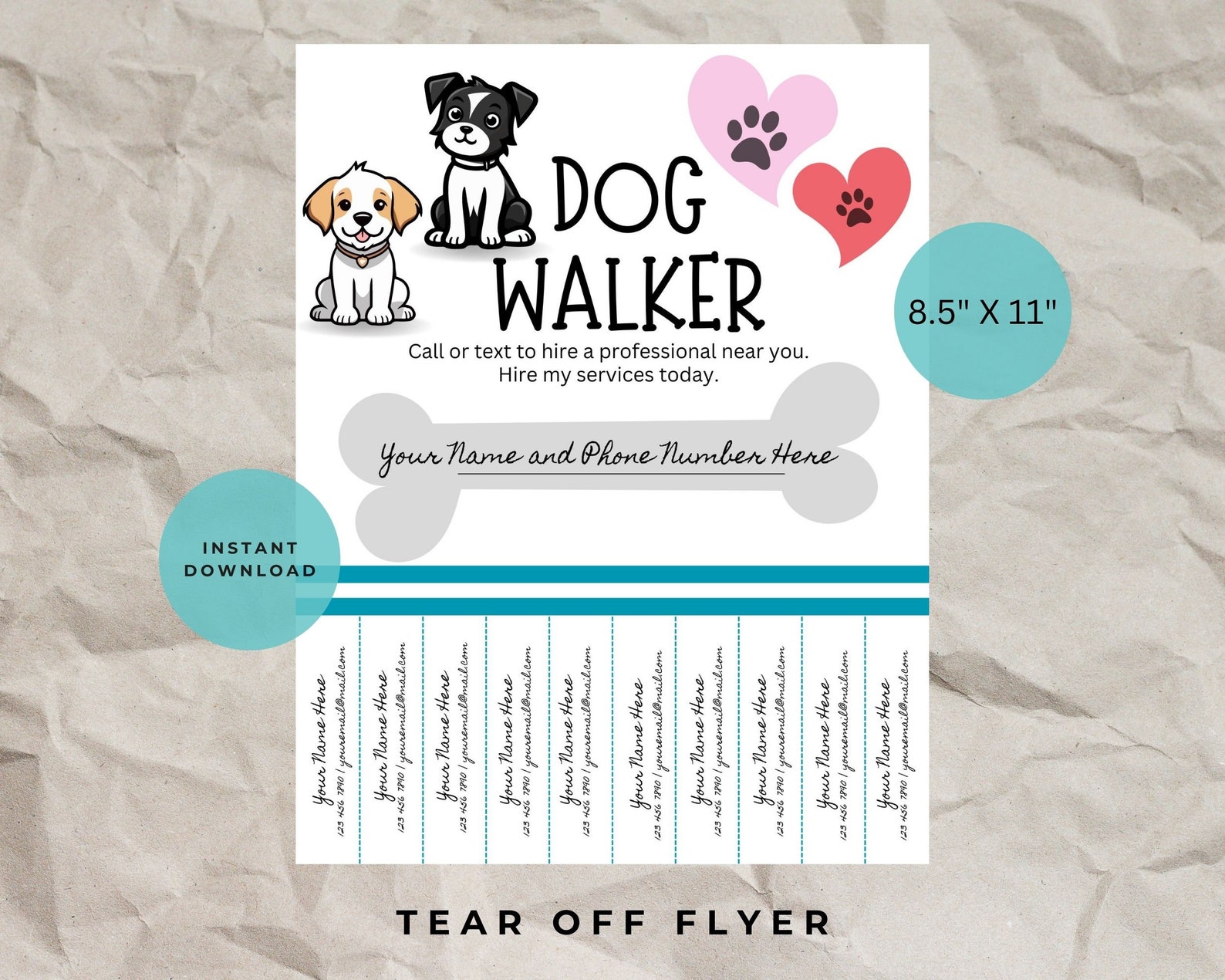 Dog Walker Flyer Printable, Instant Download Dog Flyer, Tear off Tabs ...