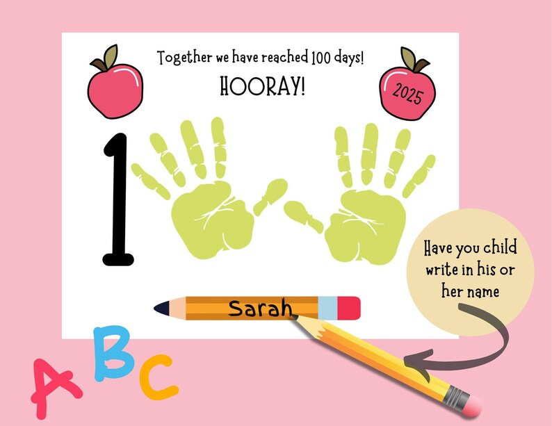100 Days of School Handprint Art, Preschool Activity, School Craft, 100 ...