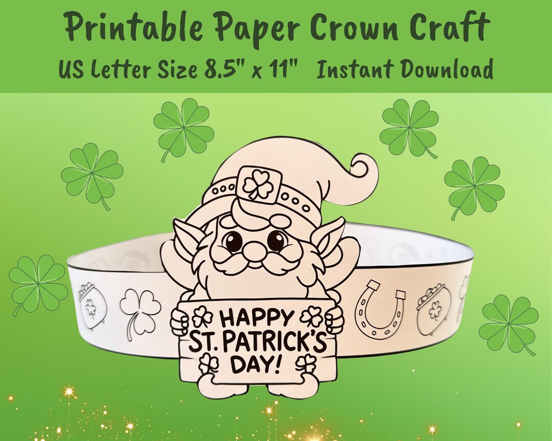 St Patrick’s Day Crown Printable, Leprechaun Coloring Craft for Kids ...