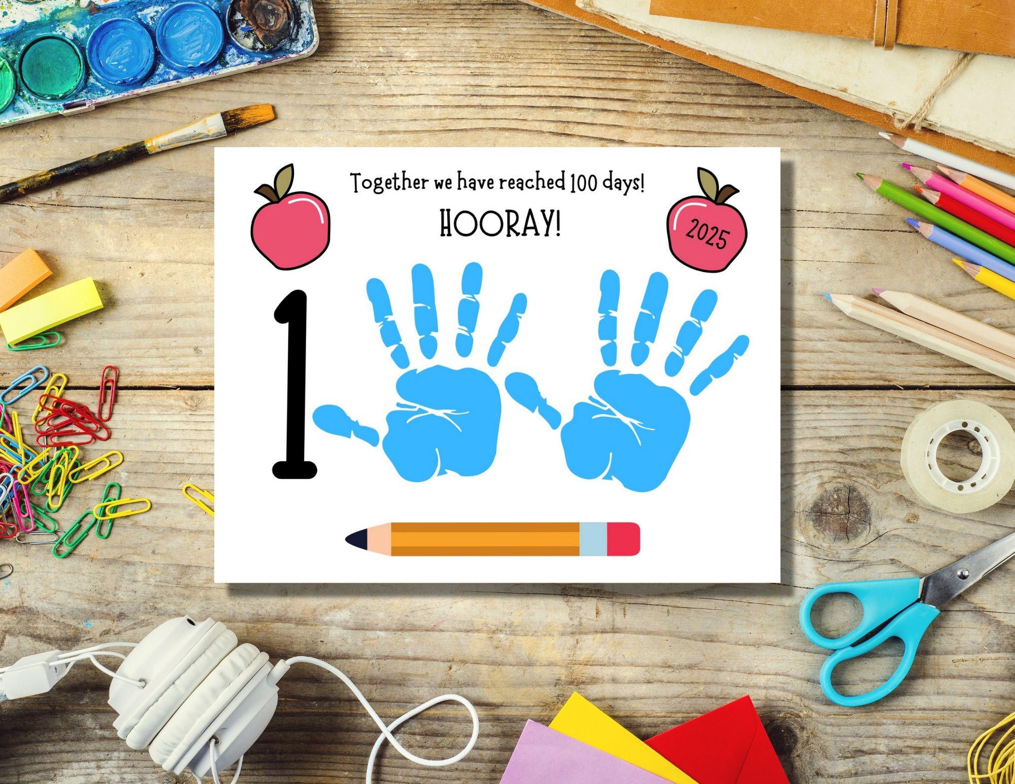 100 Days of School Handprint Art, Preschool Activity, School Craft, 100 ...