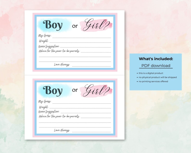 Gender Reveal Cards, Baby Shower, Ice Breaker, Gender Reveal ...