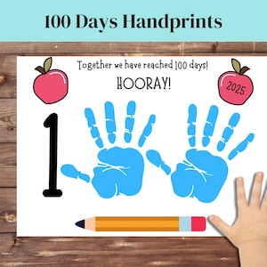 100 Days of School Handprint Art, Preschool Activity, School Craft, 100 ...