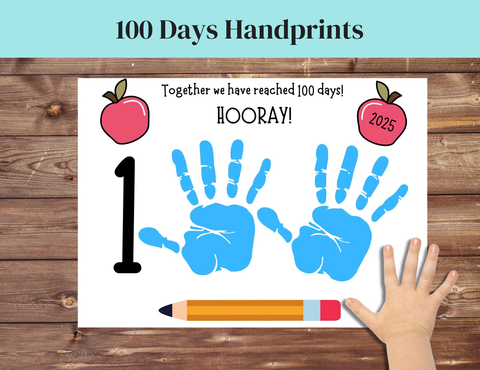 100 Days of School Handprint Art, Preschool Activity, School Craft, 100 ...
