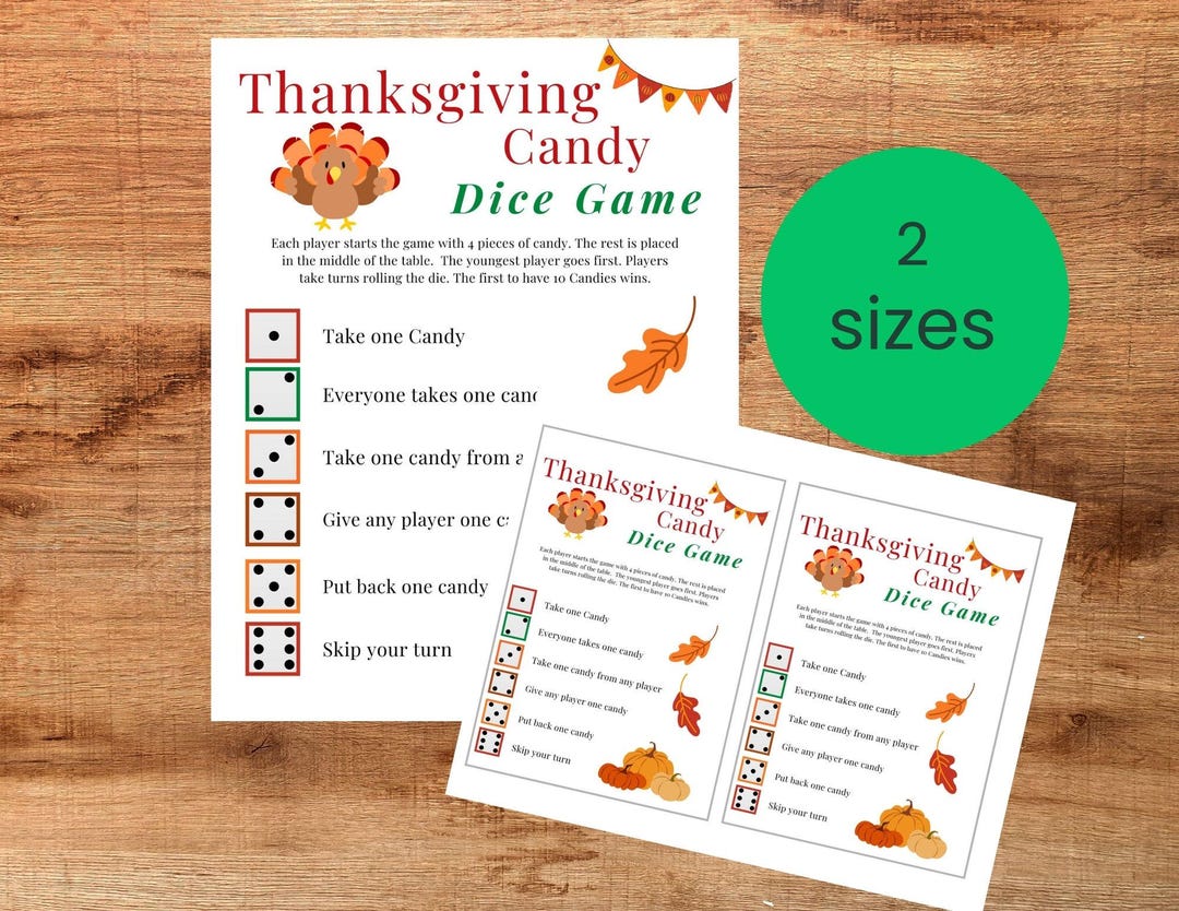Thanksgiving Candy Dice Game – Printable Holiday Party Game for Kids ...