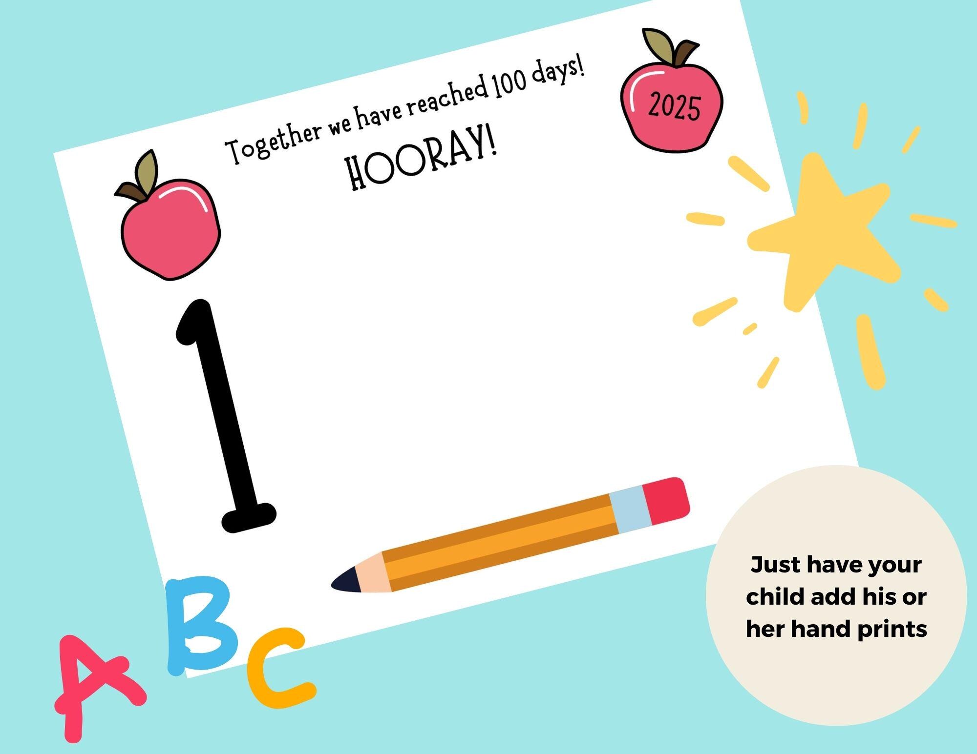 100 Days of School Handprint Art, Preschool Activity, School Craft, 100 ...