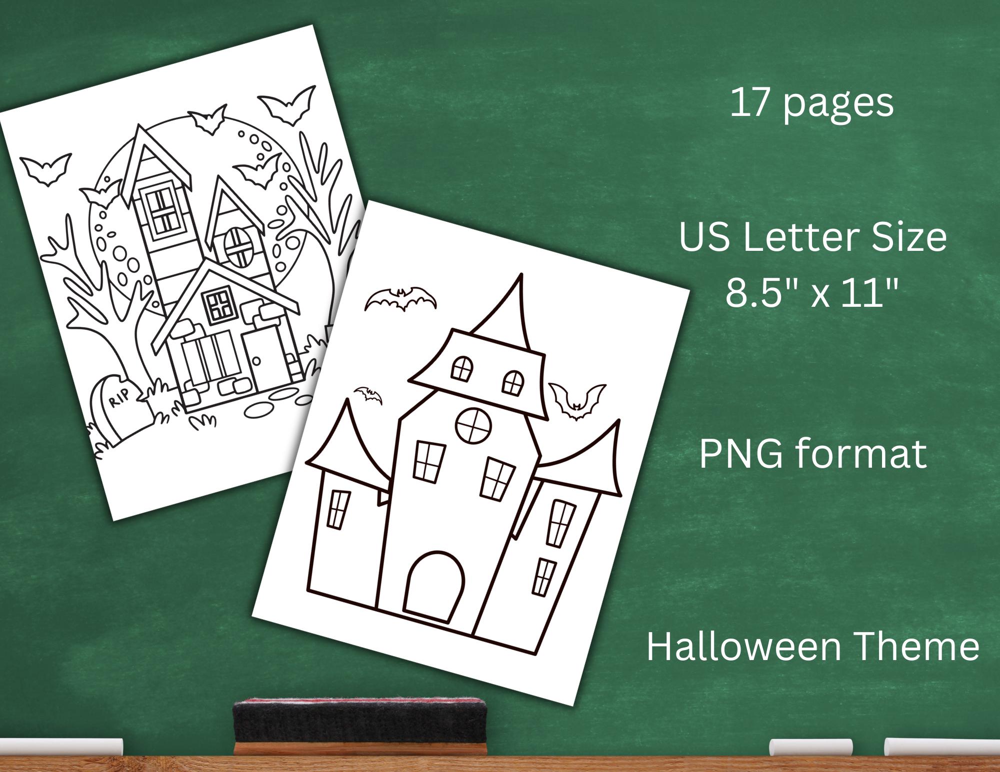 Halloween Haunted House Printable Coloring Pages for Kids, Halloween ...