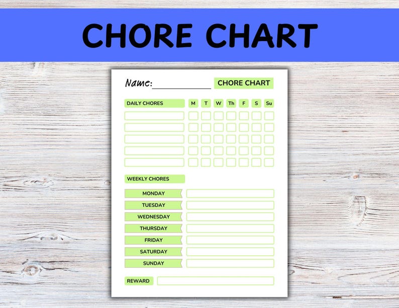 Weekly Printable Chore Chart for Kids, Daily Routine Checklist, NOT ...