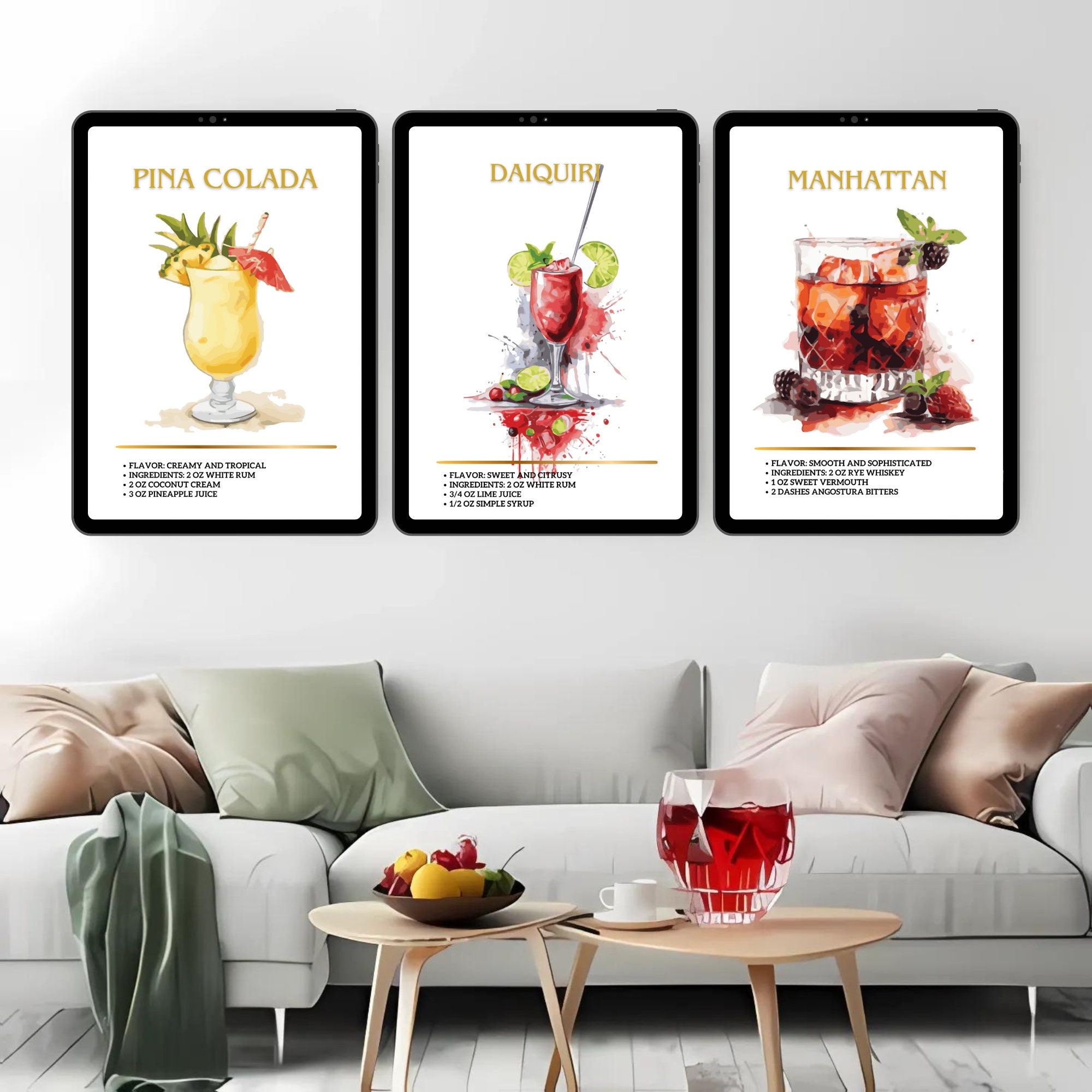 Set of 6 Popular Cocktail Prints, Bar Cart Prints, Classic Cocktail ...