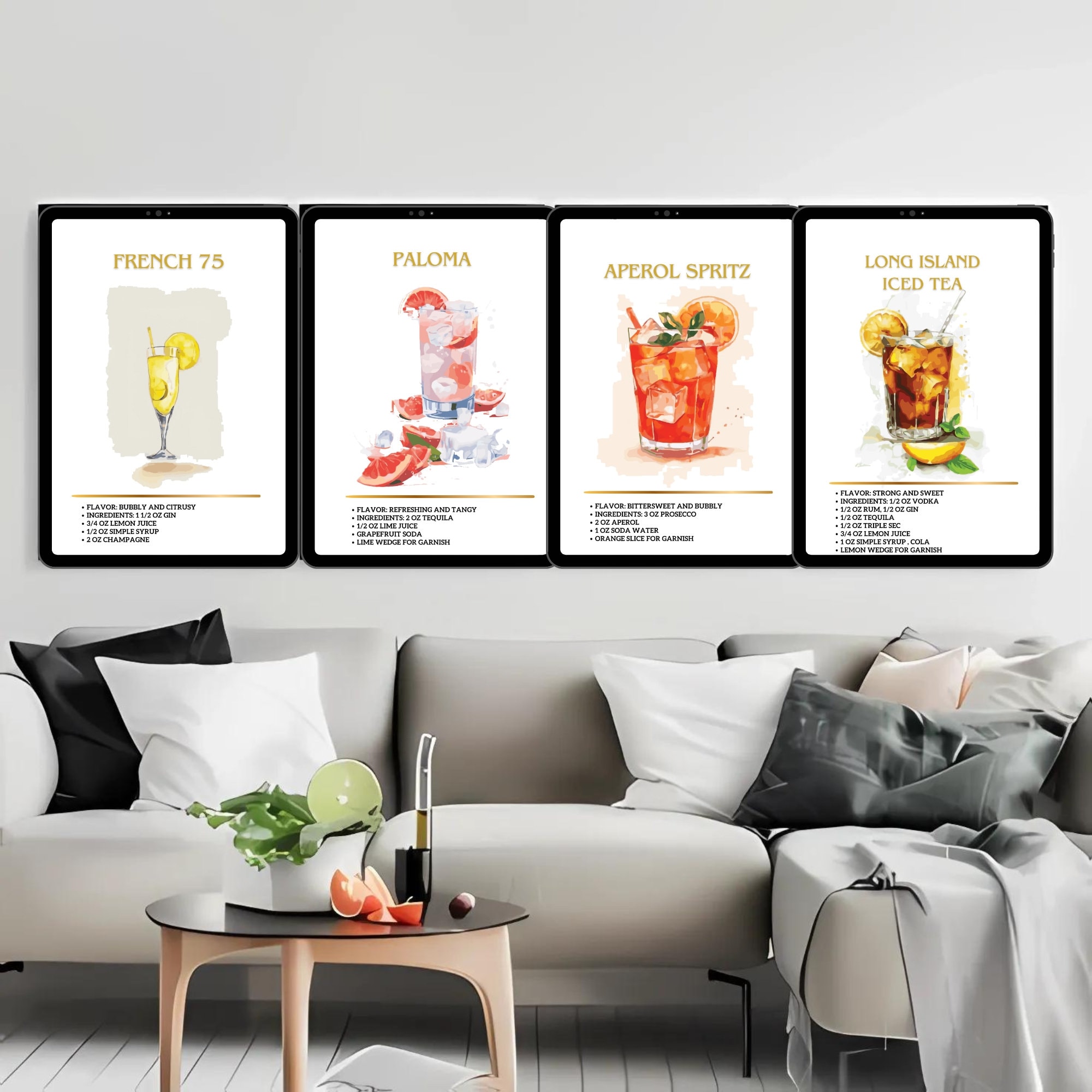 Set of 7 Popular Cocktail Prints, Bar Cart Prints, Classic Cocktail ...