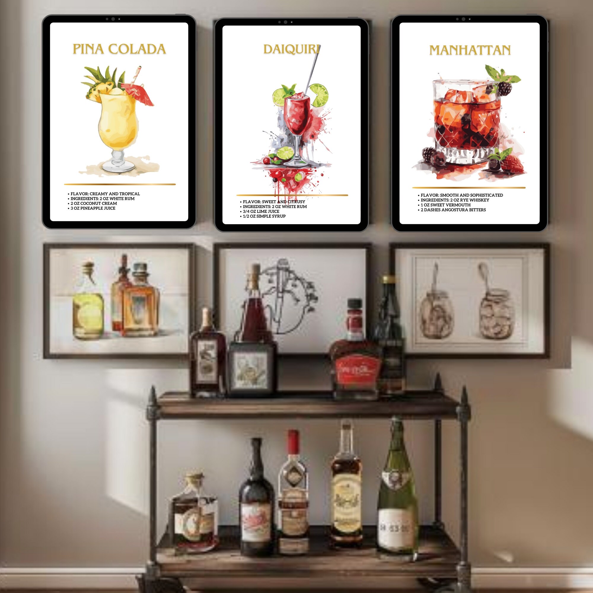 Set of 6 Popular Cocktail Prints, Bar Cart Prints, Classic Cocktail ...