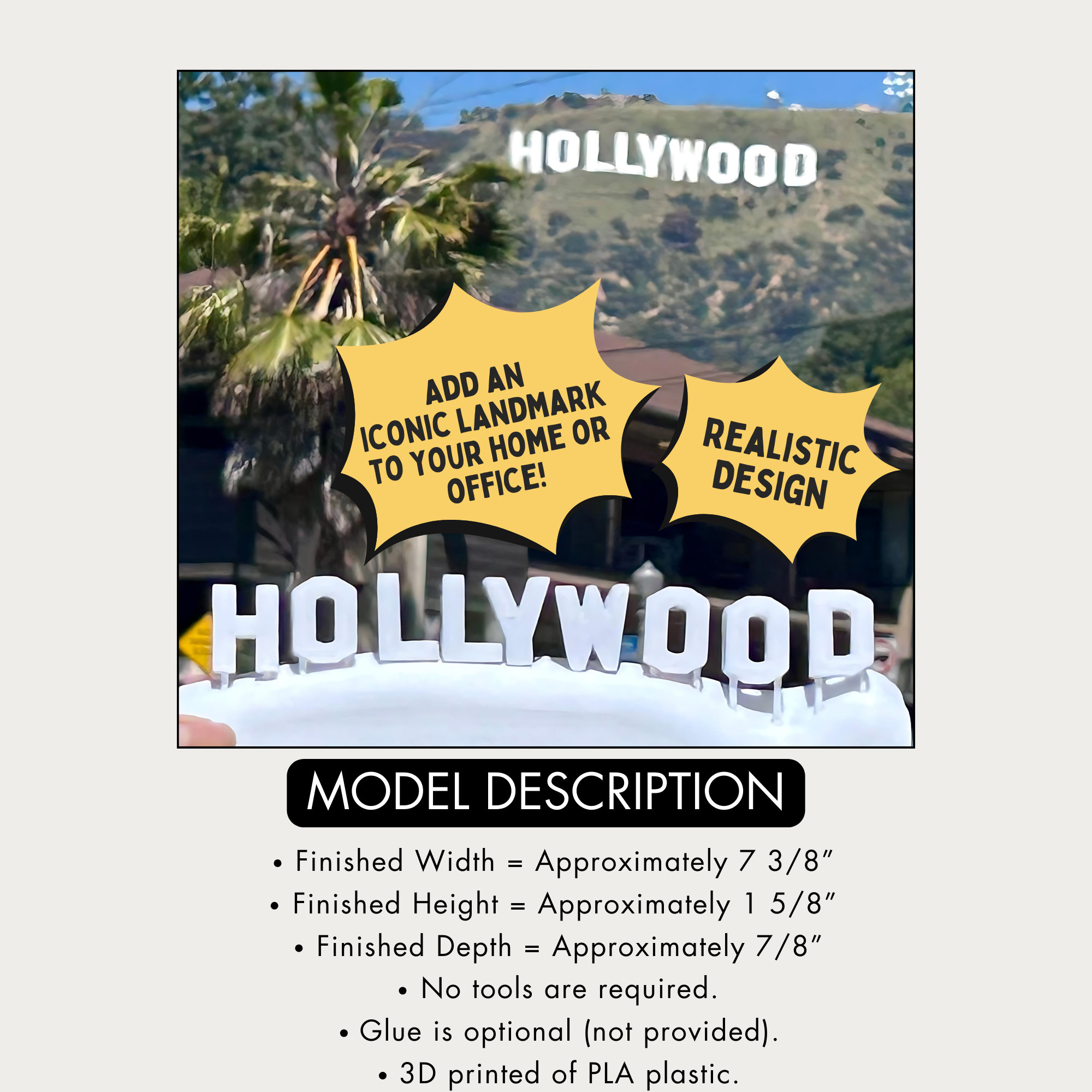 Hollywood Sign 3D Printed Model - Etsy