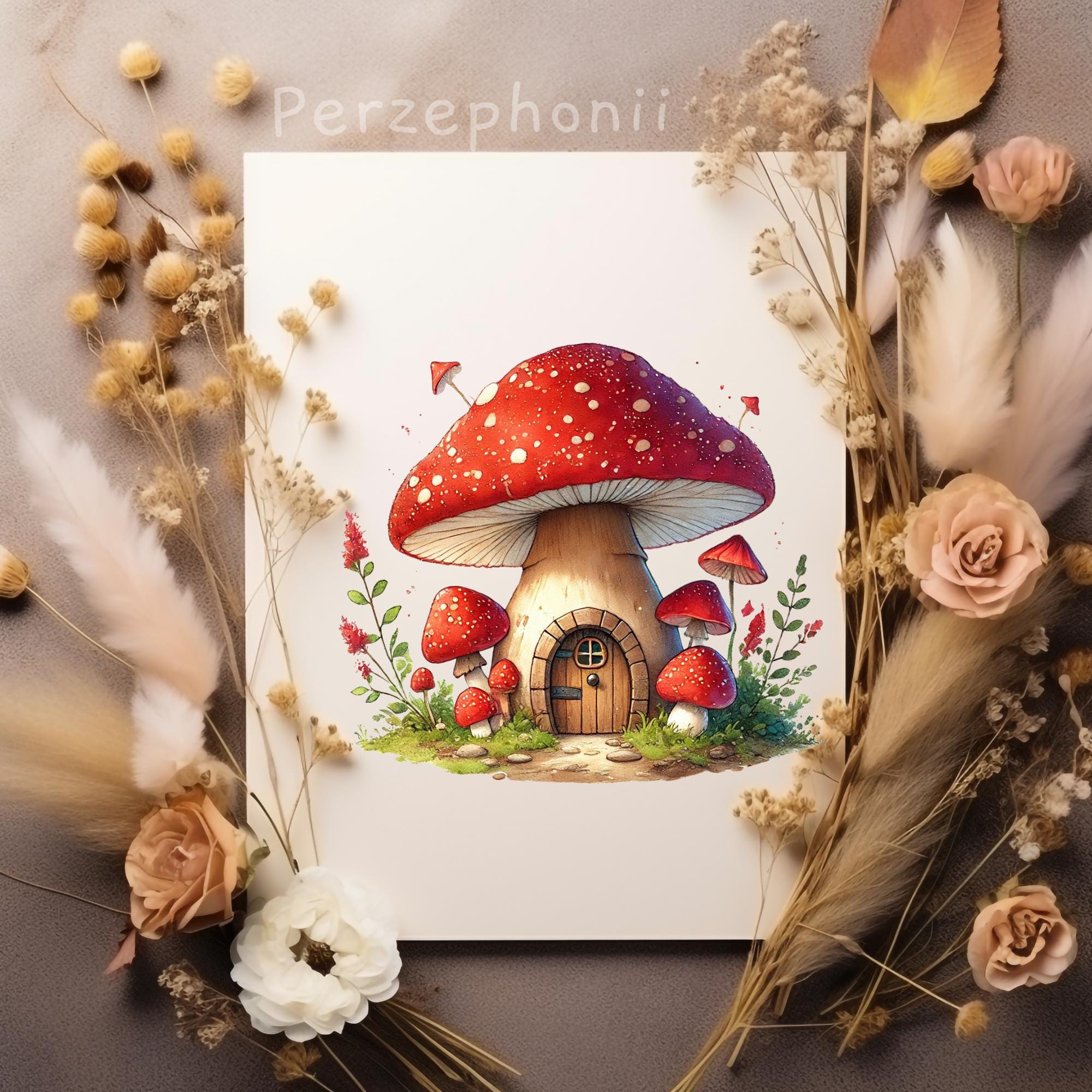 Fairy Mushroom House Watercolor Clipart 44 PNG 4160x4160 Pixel 300DPI ...