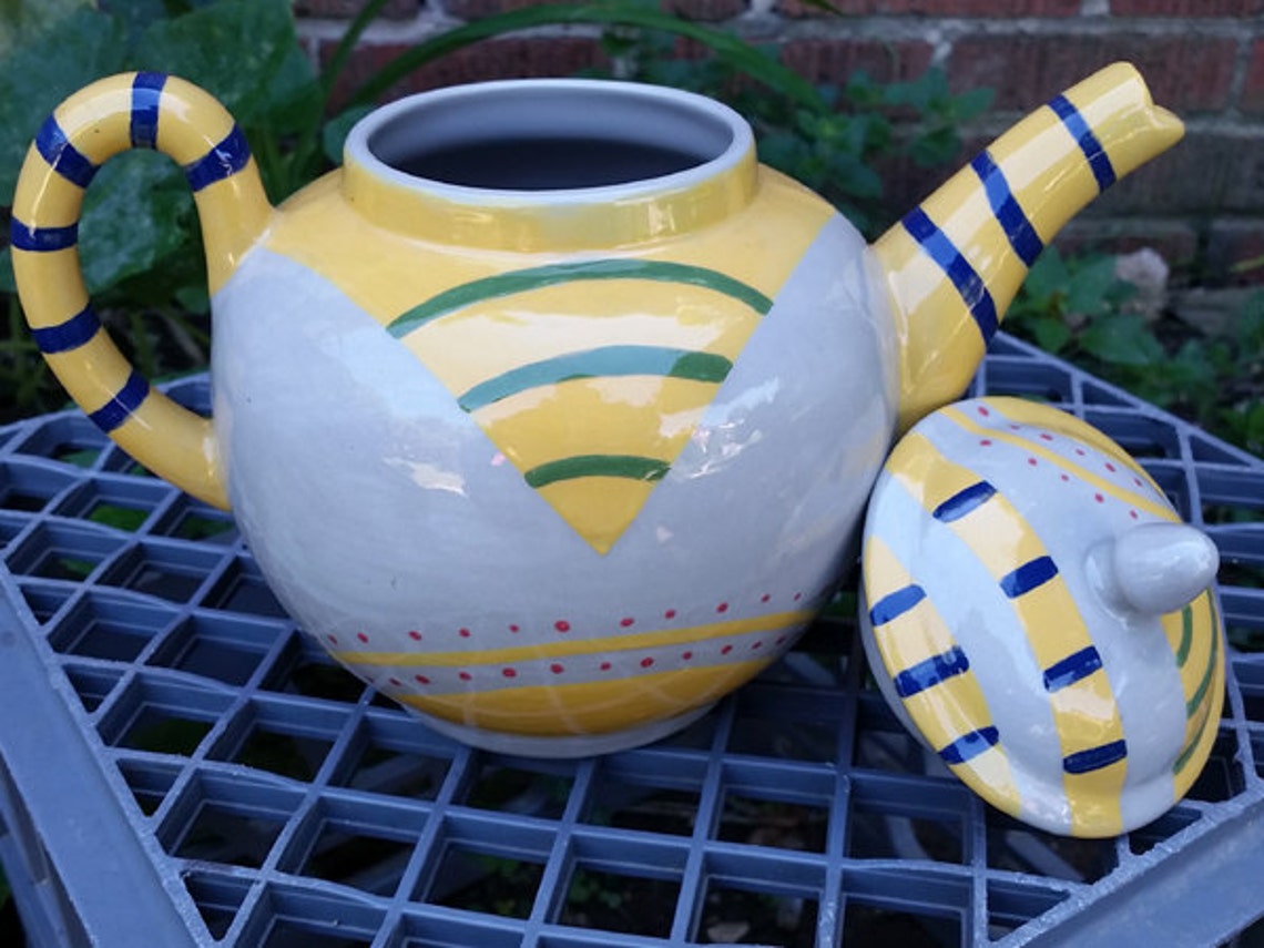 1 Hand Painted Gray Earthenware Ceramic Teapot OOAK - Etsy