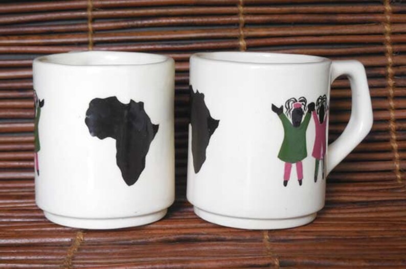 Two Mug Set Children of Africa White Earthenware Afrocentric Ceramic ...