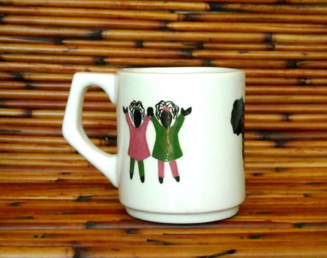 Two Mug Set Children of Africa White Earthenware Afrocentric Ceramic ...