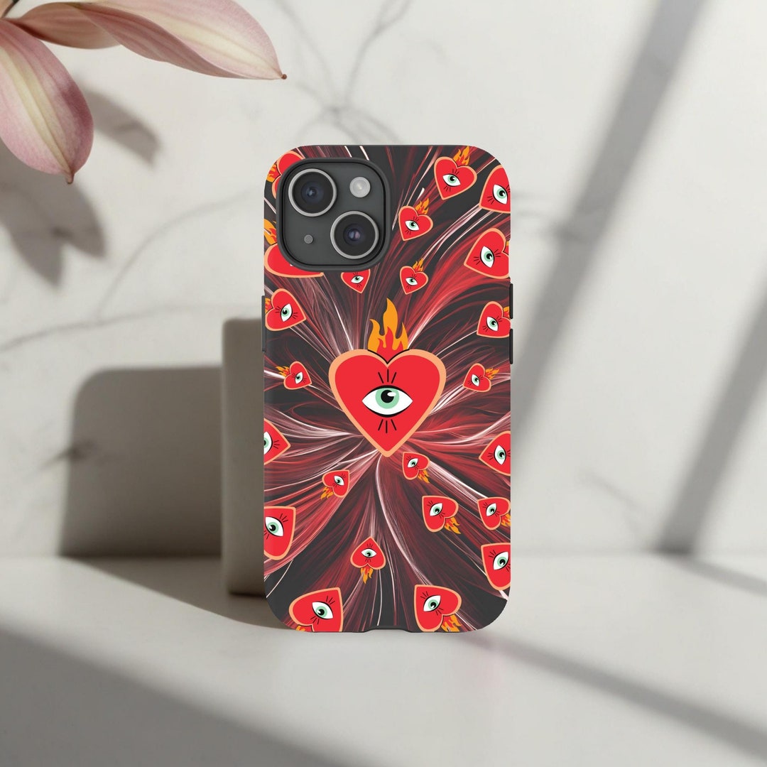 Heart Evil Eye Phone Case, Aesthetic Phone Case, iPhone 16 15 14 13 12 ...