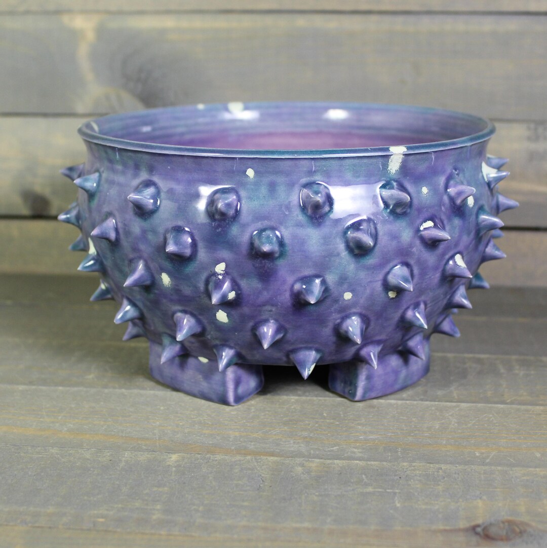Purple Spiked Ceramic Bonsai Pot: Artisan Pottery Planter - Etsy