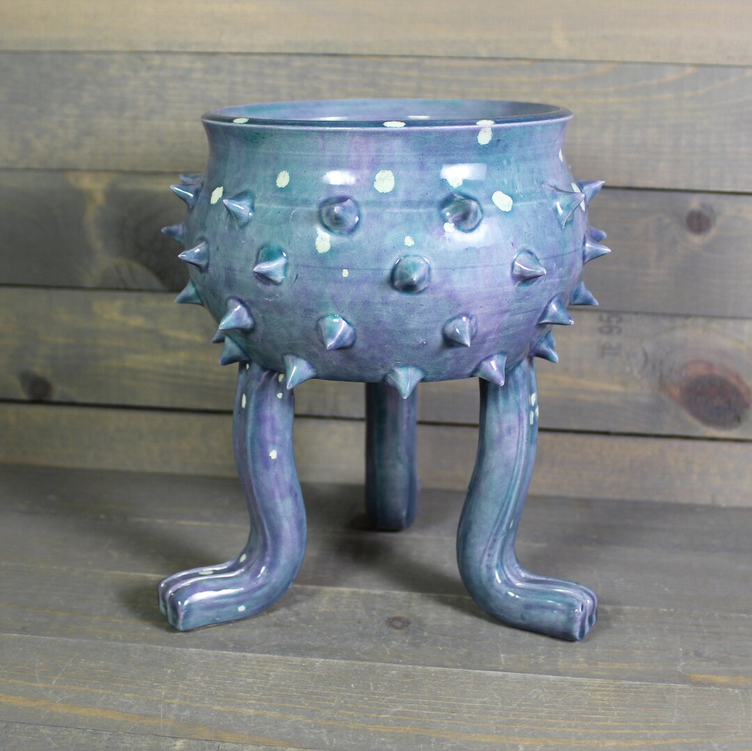 Spiked Ceramic Planter: Grouchy Pot With Sculpted Feet - Etsy