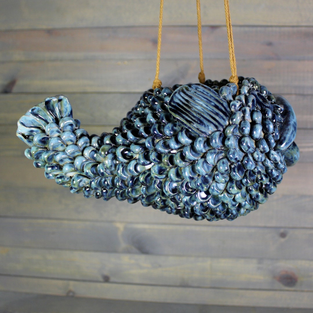 Ceramic Hanging Planter - Grumpy Fish Planter With Scales - Succulent ...