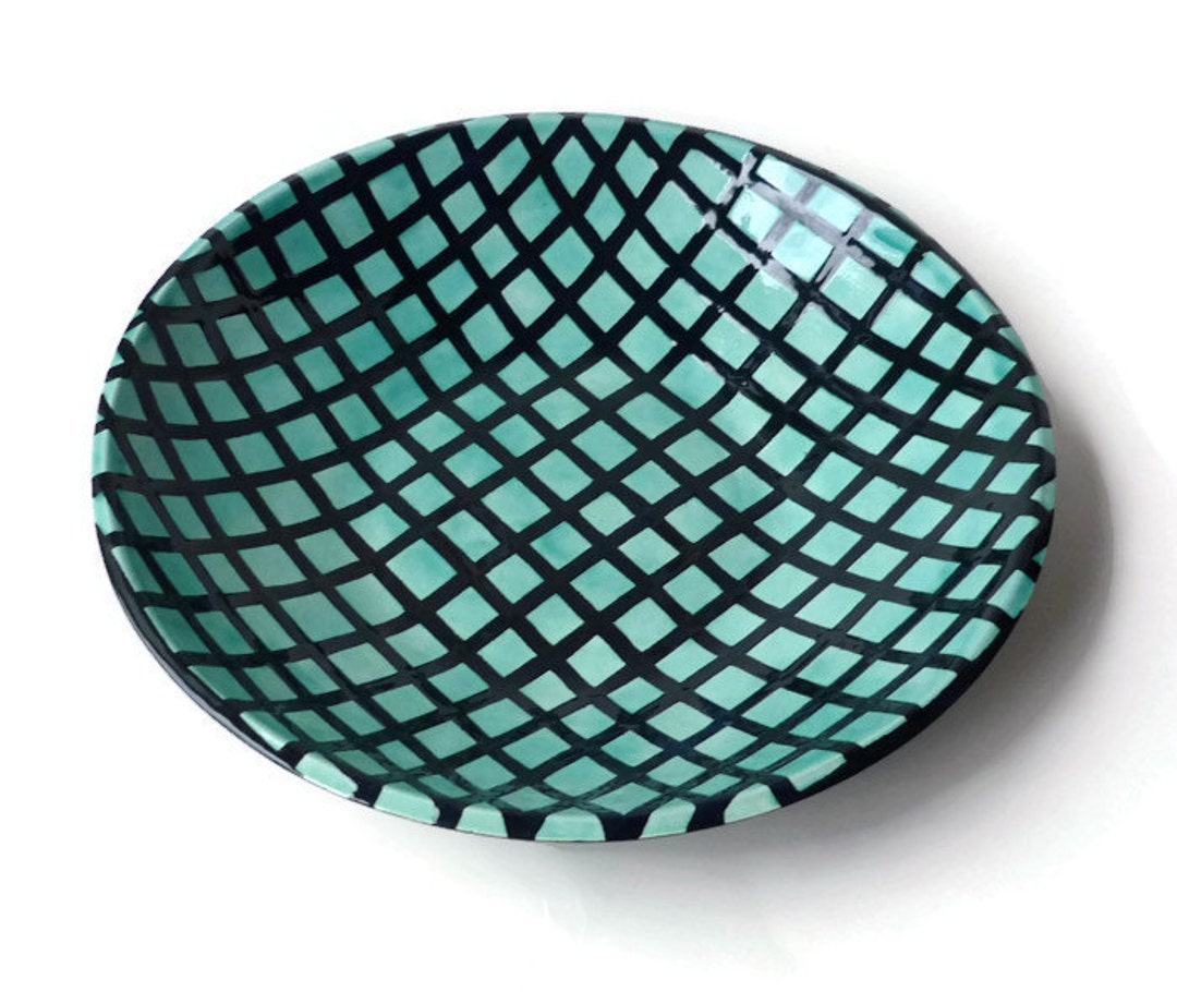 Large Serving Bowl With Doodle Design Turquoise and Black - Etsy