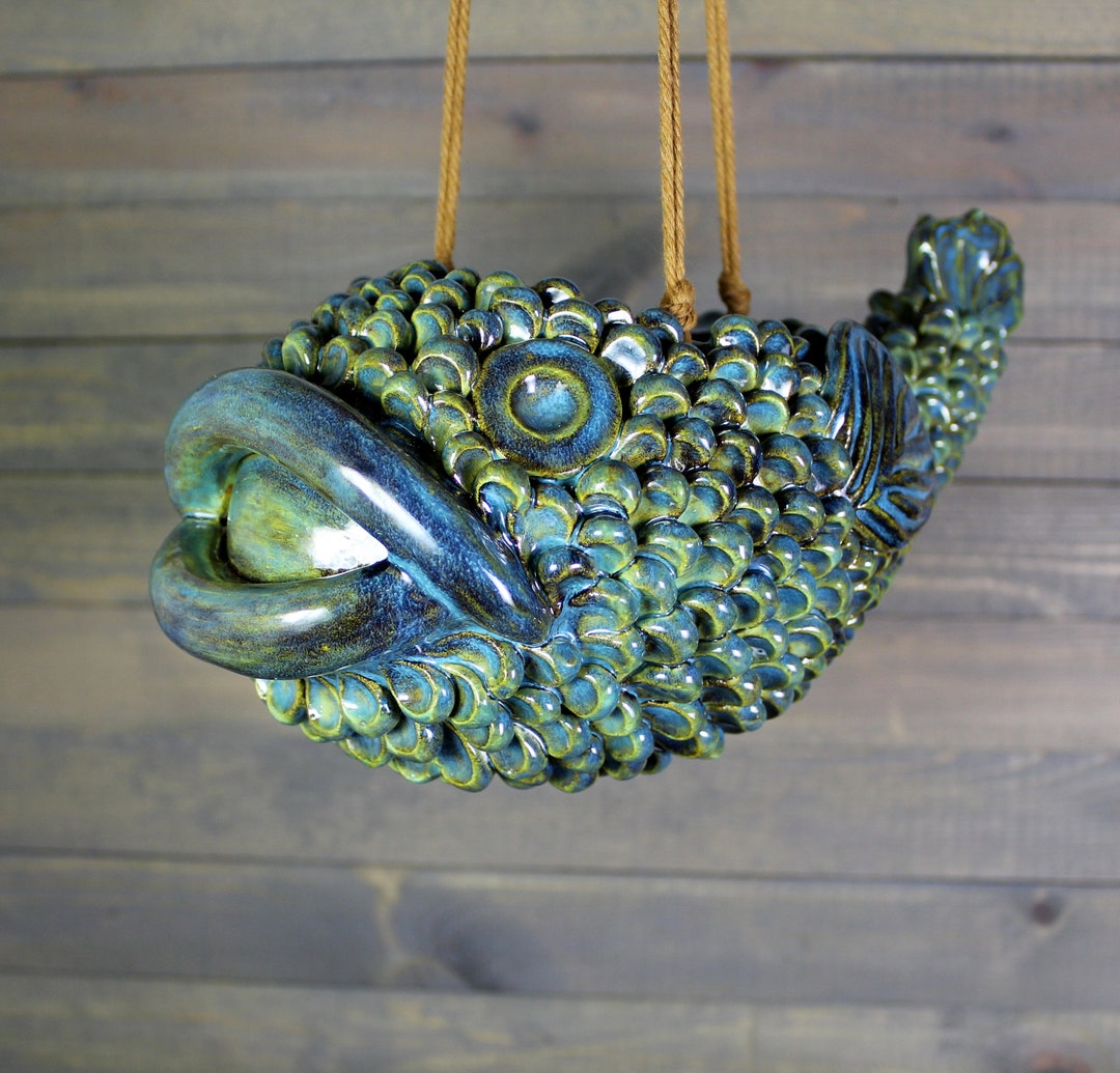 Ceramic Hanging Planter Grumpy Fish Planter With Scales Succulent Pot ...