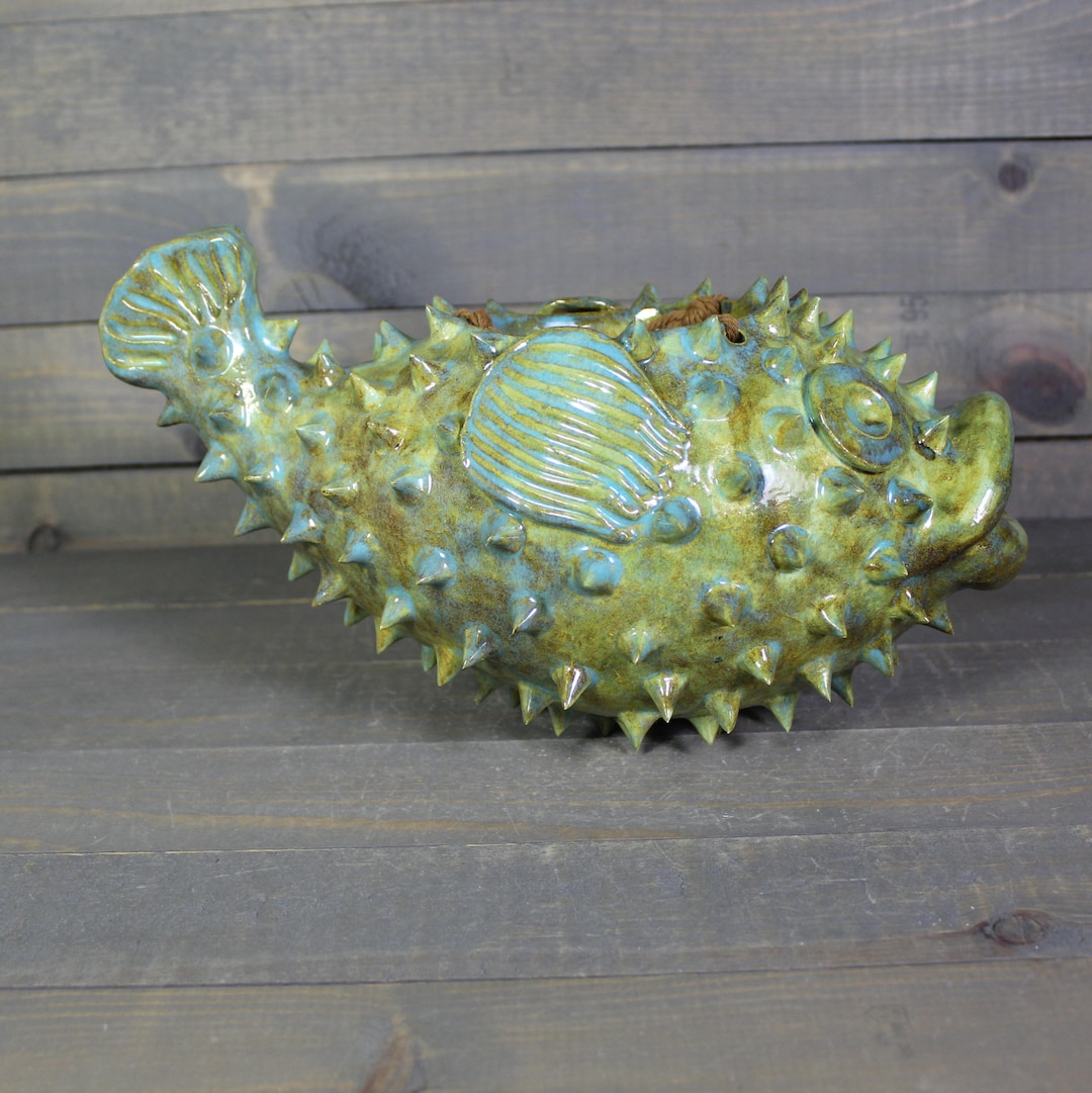 Ceramic Puffer Fish Hanging Planter: Spiked Succulent Pot - Etsy