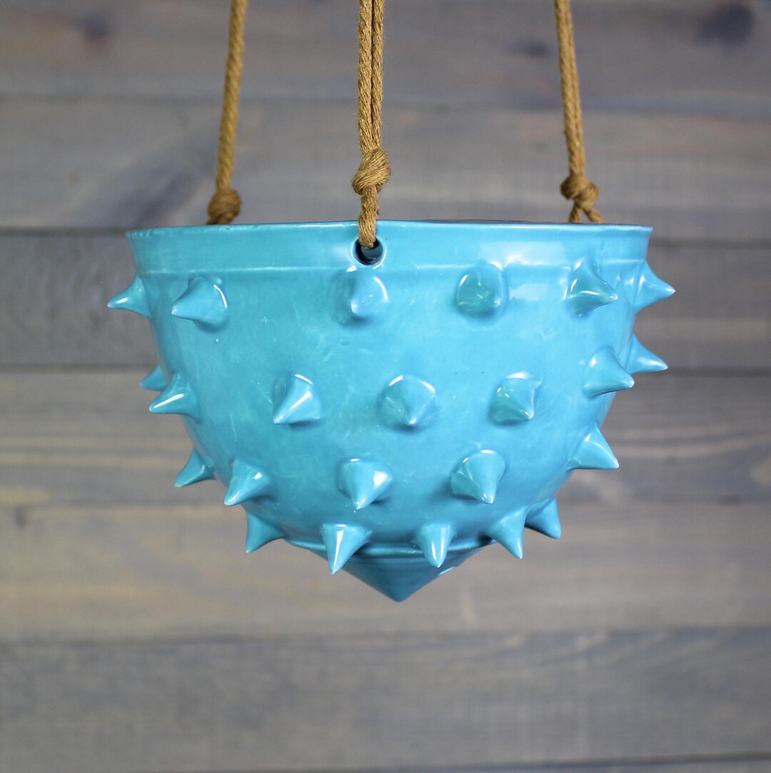 Hanging Planter - Small Spiked Hanging Succulent Pot - Turquoise ...