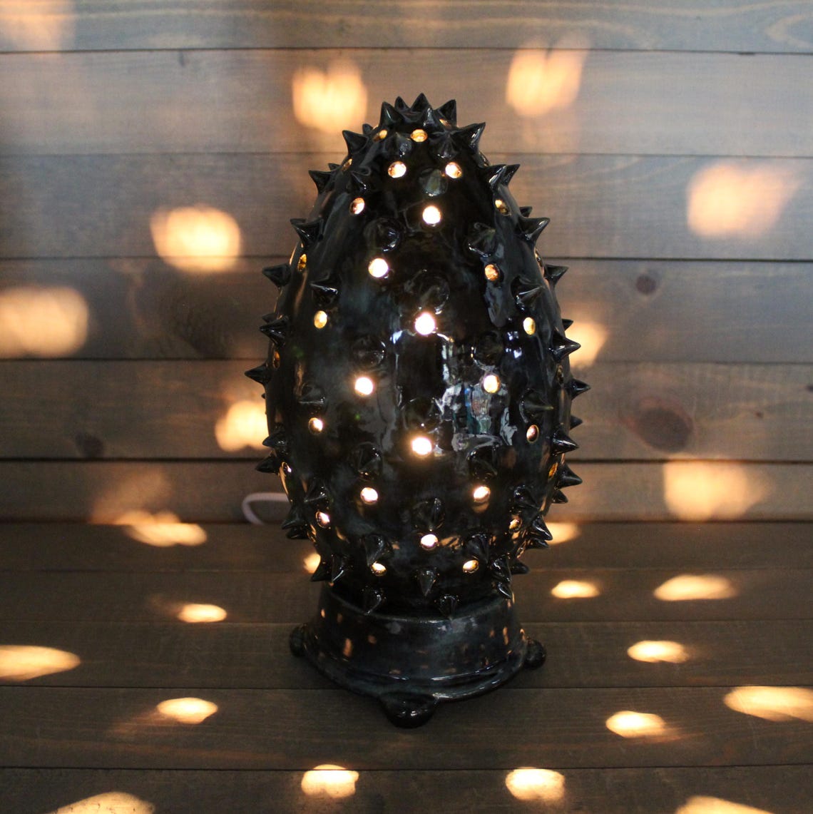 Handmade Ceramic Spiked Accent Lamp: Black Pottery Nightlight - Etsy