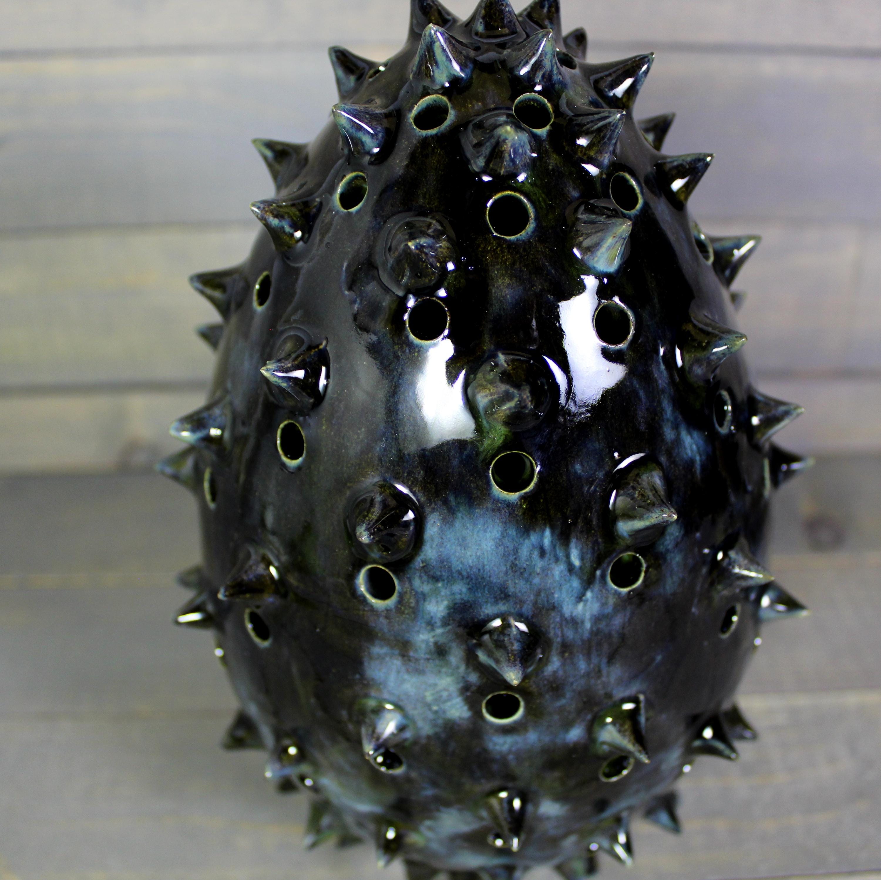 Handmade Ceramic Spiked Accent Lamp: Black Pottery Nightlight - Etsy