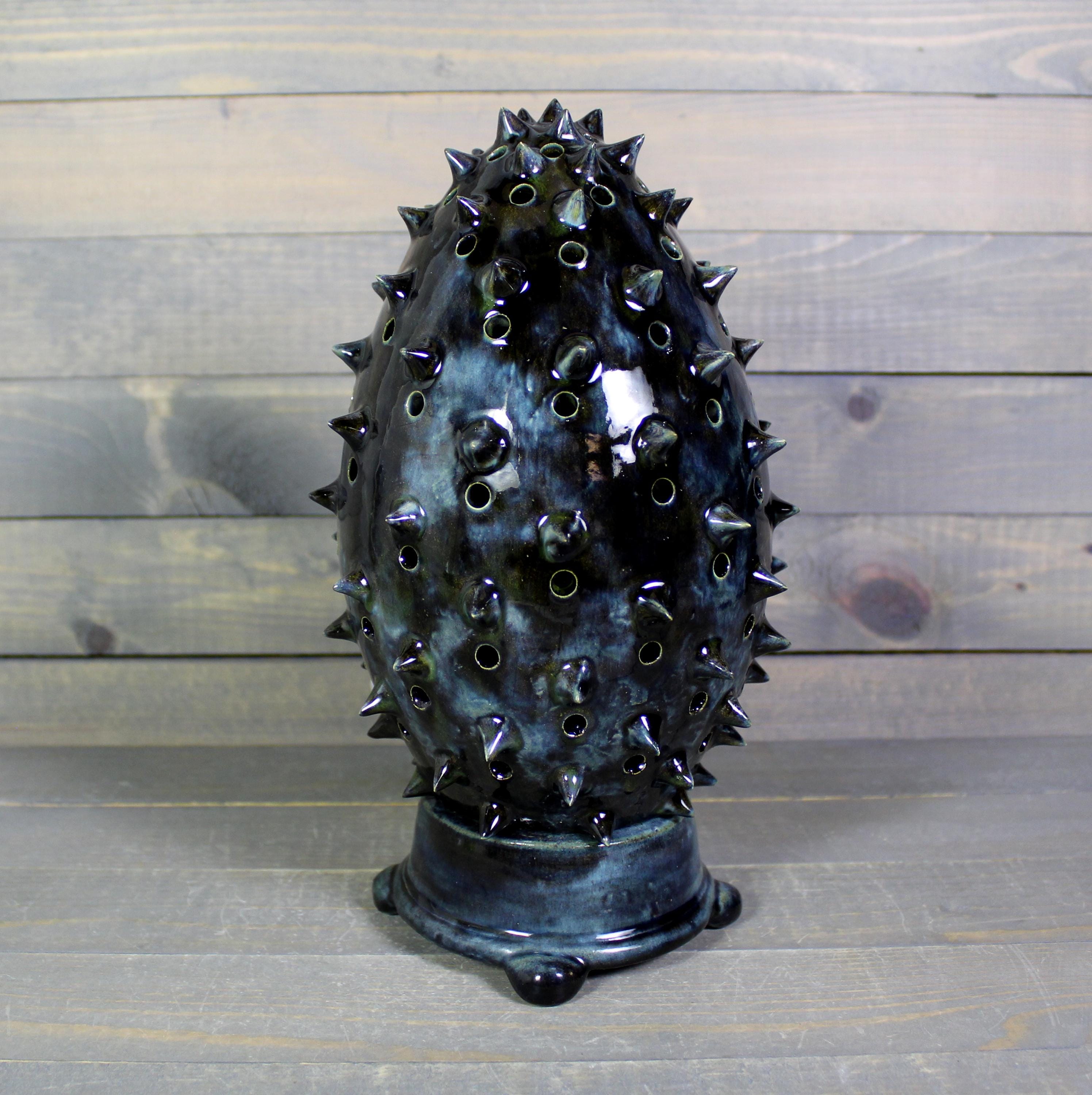 Handmade Ceramic Spiked Accent Lamp: Black Pottery Nightlight - Etsy