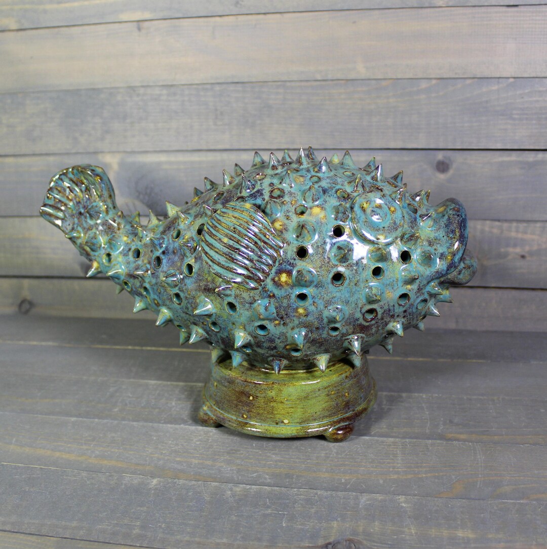Ceramic Puffer Fish Accent Lamp - Spiked Handmade Nightlight - Spiked ...