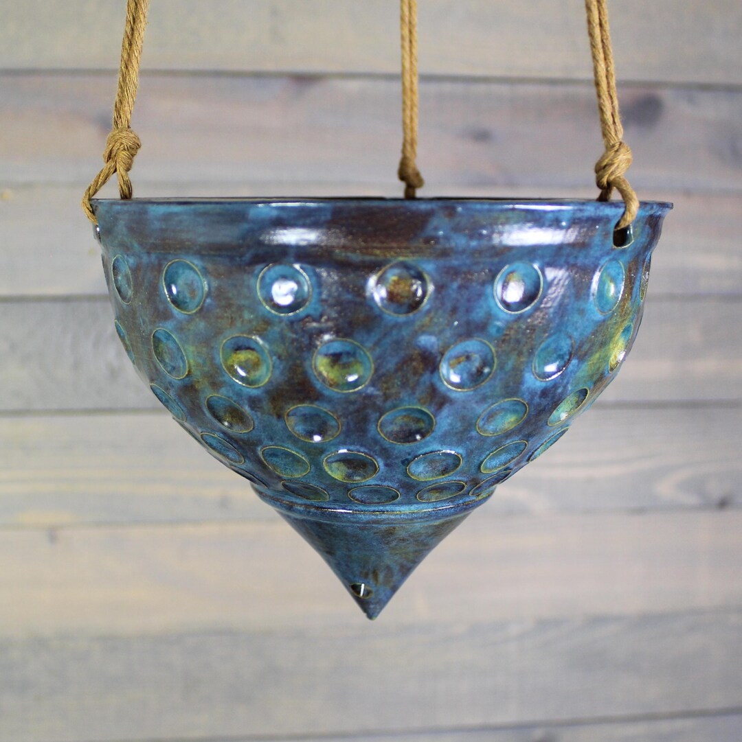Ceramic Hanging Planter - Hanging Succulent Pot With Dimples - Indoor ...