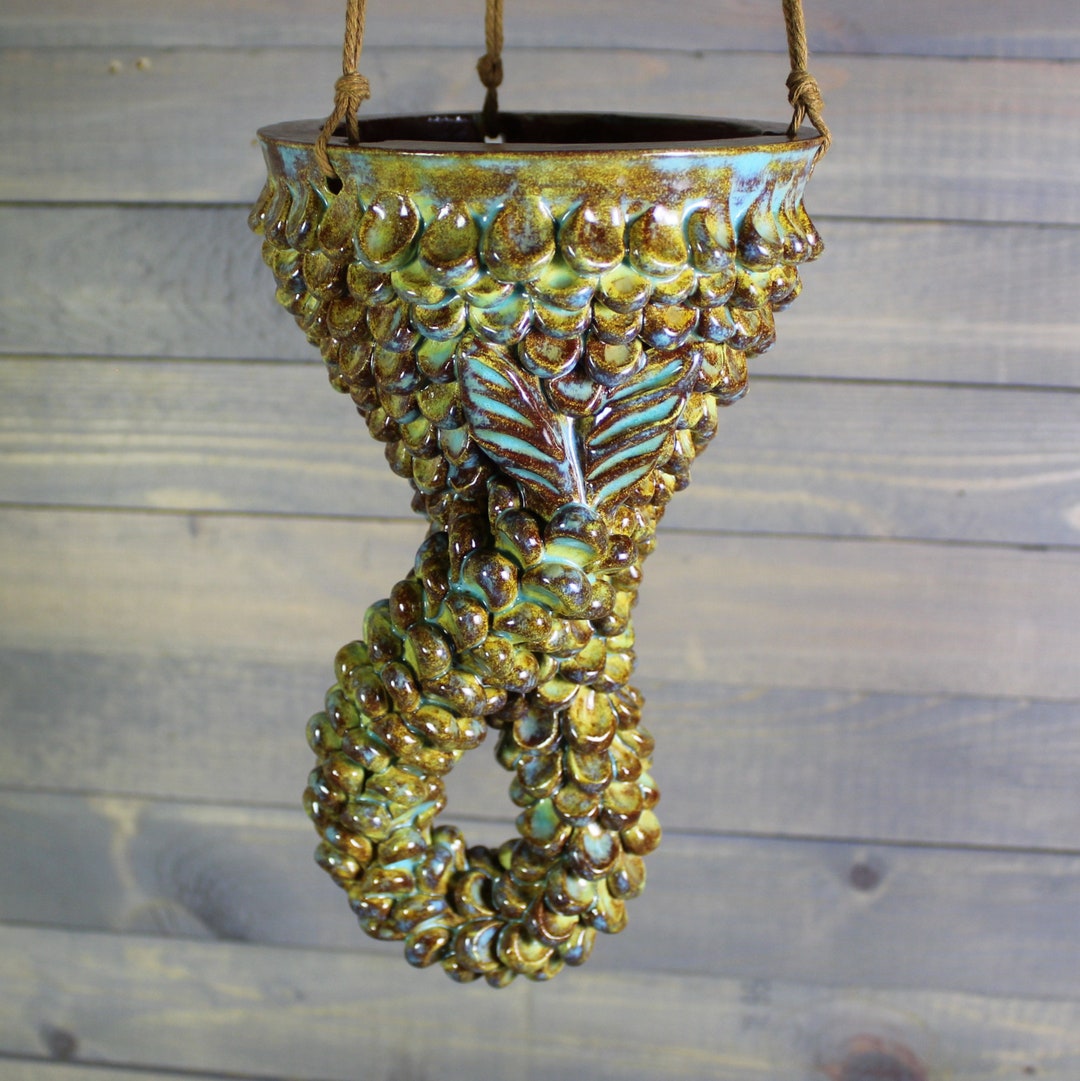 Ceramic Hanging Planter - Rusty Blue Mermaid Hanging Planter With ...