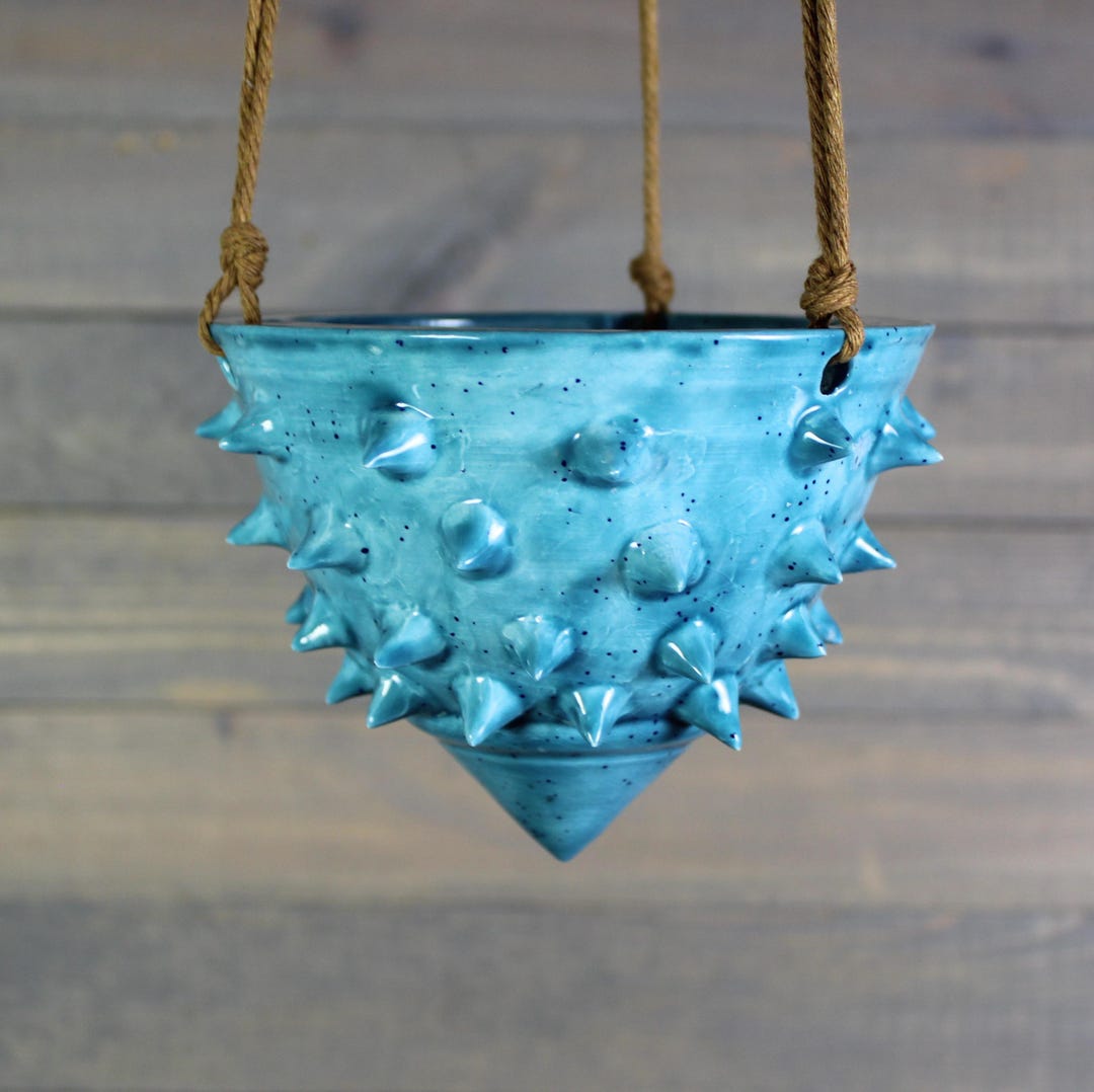 Ceramic Hanging Planter - Turquoise Spiked Hanging Succulent Pot ...