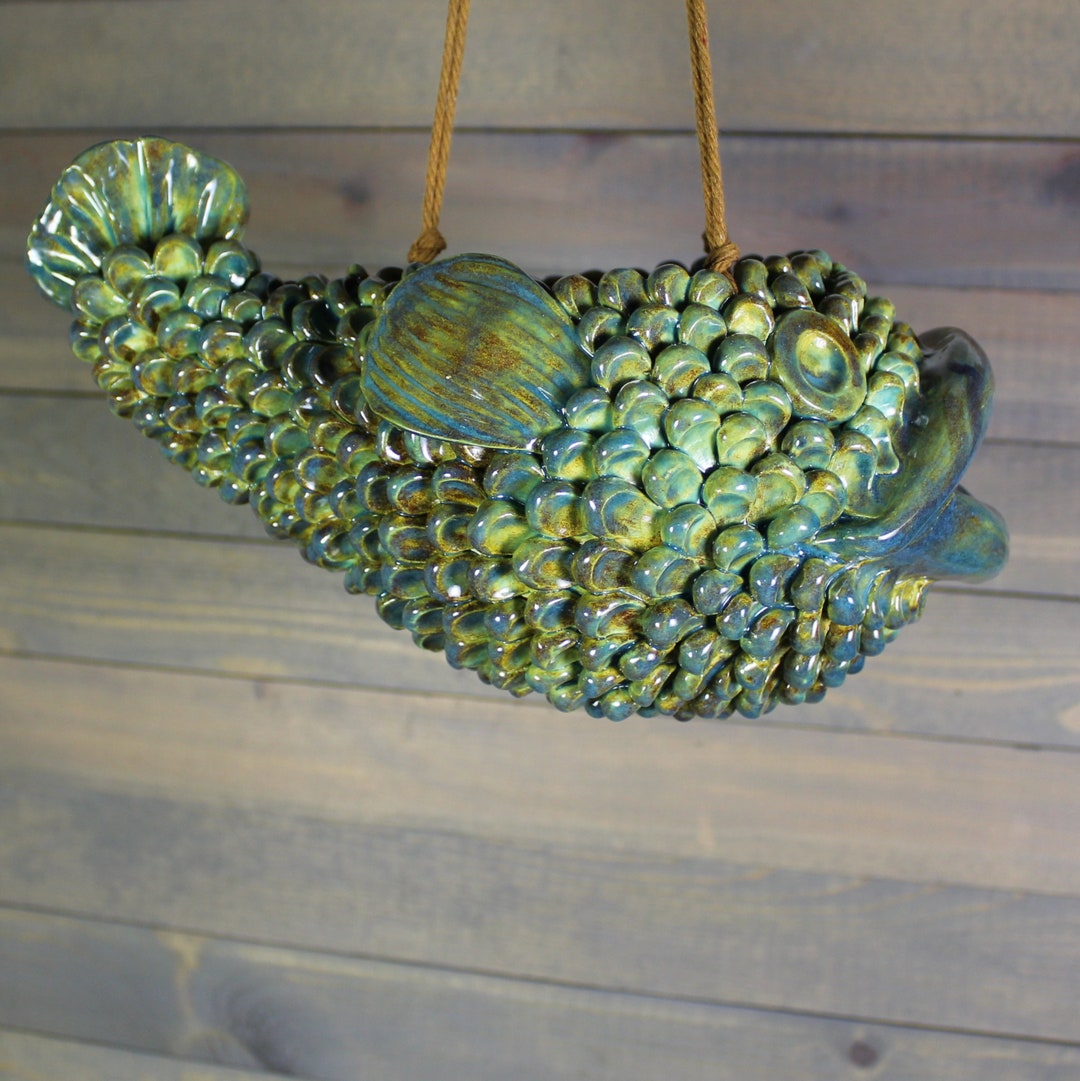 Ceramic Hanging Planter Grumpy Fish Planter With Scales Succulent Pot ...