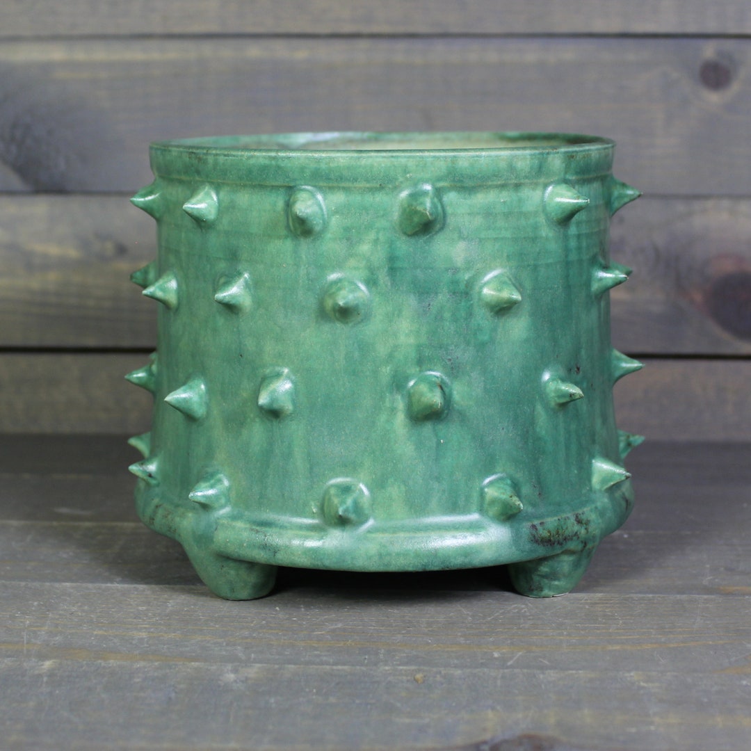 Ceramic Planter - Planter Pot With Spikes - Green Spiked Pot With Feet ...