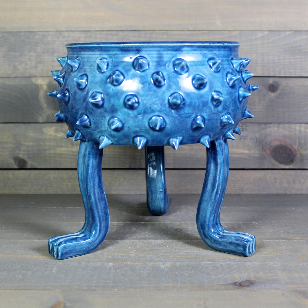 Ceramic Planter - Bright Blue Succulent Pot - Grouchy Planter Pot With ...