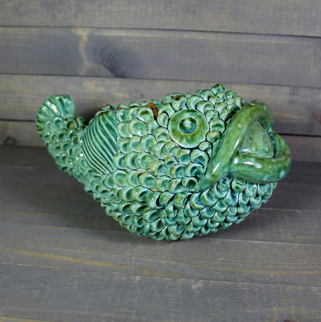 Ceramic Hanging Planter - Grumpy Fish Planter With Scales - Succulent ...